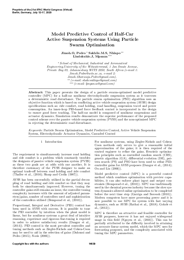 Pdf Model Predictive Control Of Half Car Active Suspension Systems Using Particle Swarm