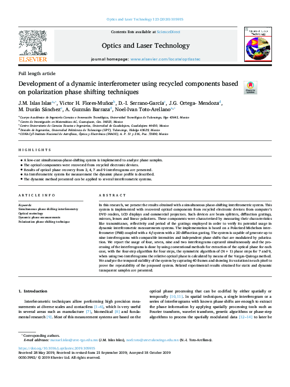 Pdf Development Of A Dynamic Interferometer Using Recycled Components