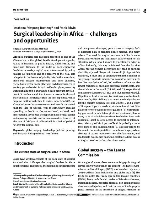 (PDF) Surgical leadership in Africa – challenges and opportunities