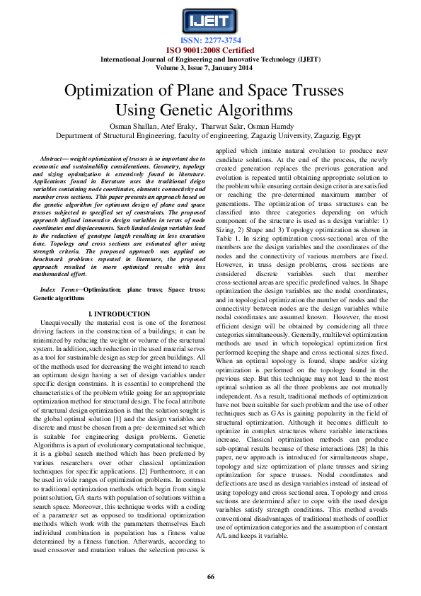(PDF) Optimization of Plane and Space Trusses Using Genetic Algorithms