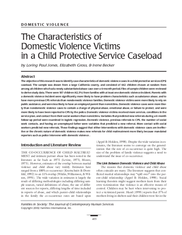 (PDF) The Characteristics of Domestic Violence Victims in a Child ...