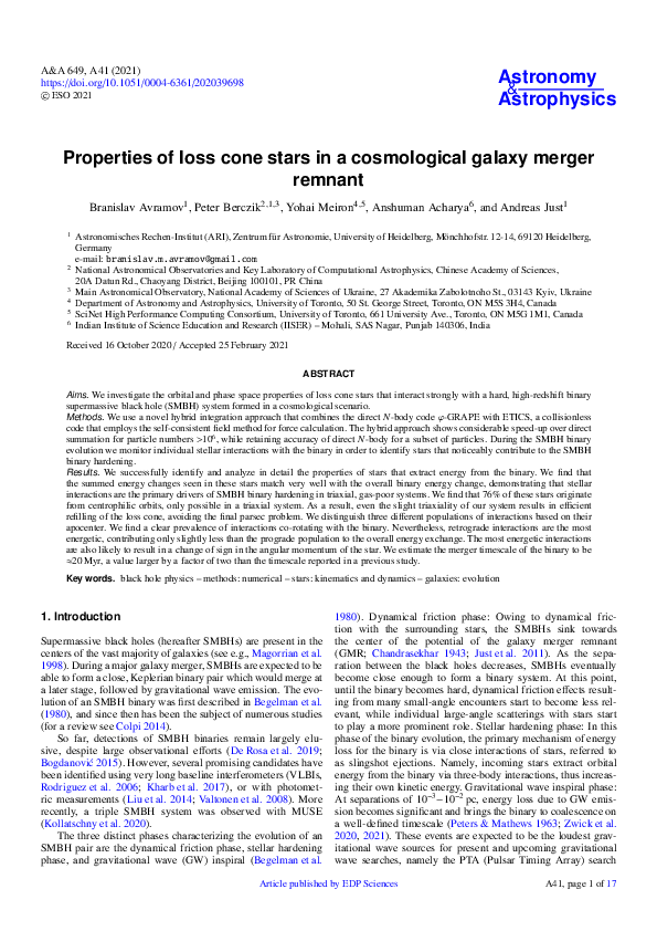 (PDF) Properties of loss cone stars in a cosmological galaxy merger remnant | Peter Berczik ...