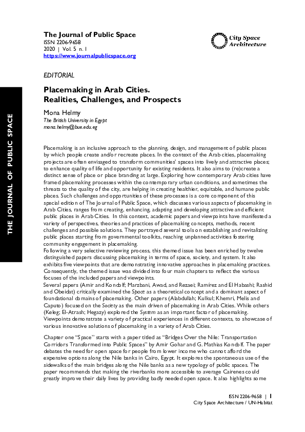 (PDF) Placemaking in Arab Cities. Realities, Challenges, and Prospects