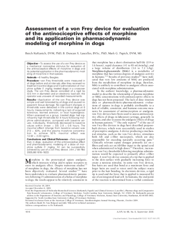 (PDF) Assessment of a von Frey device for evaluation of the ...