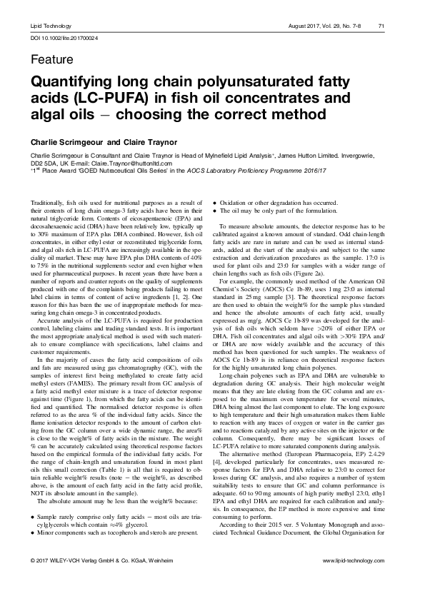 (PDF) Quantifying long chain polyunsaturated fatty acids (LC-PUFA) in ...