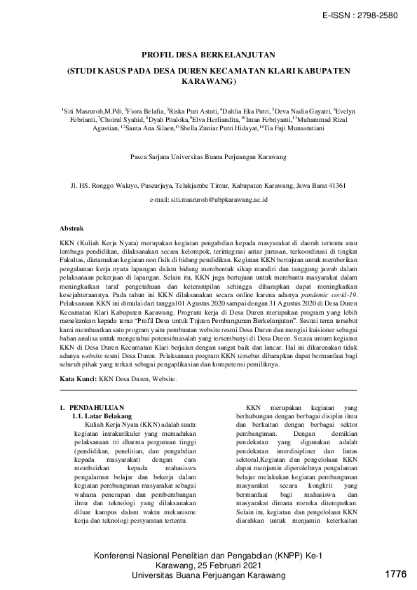(PDF) Profil Desa Berkelanjutan (Studi Kasus Pada Desa Duren Kecamatan ...