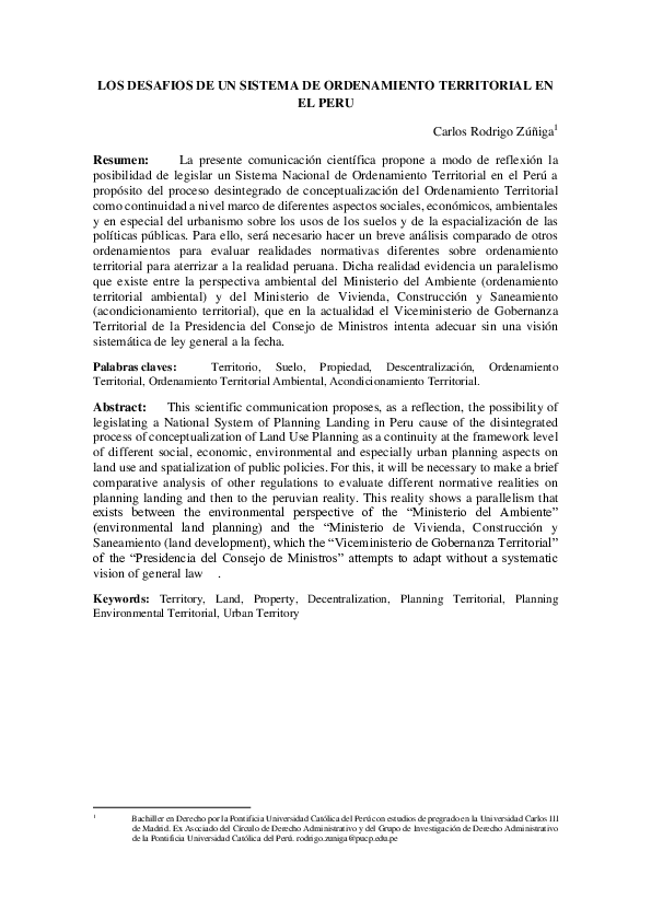 (PDF) LOS DESAFIOS DE UN SISTEMA DE ORDENAMIENTO TERRITORIAL EN EL PERU