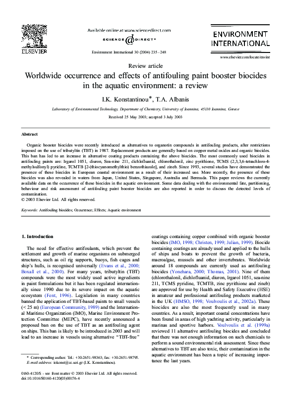 (PDF) Worldwide occurrence and effects of antifouling paint booster ...