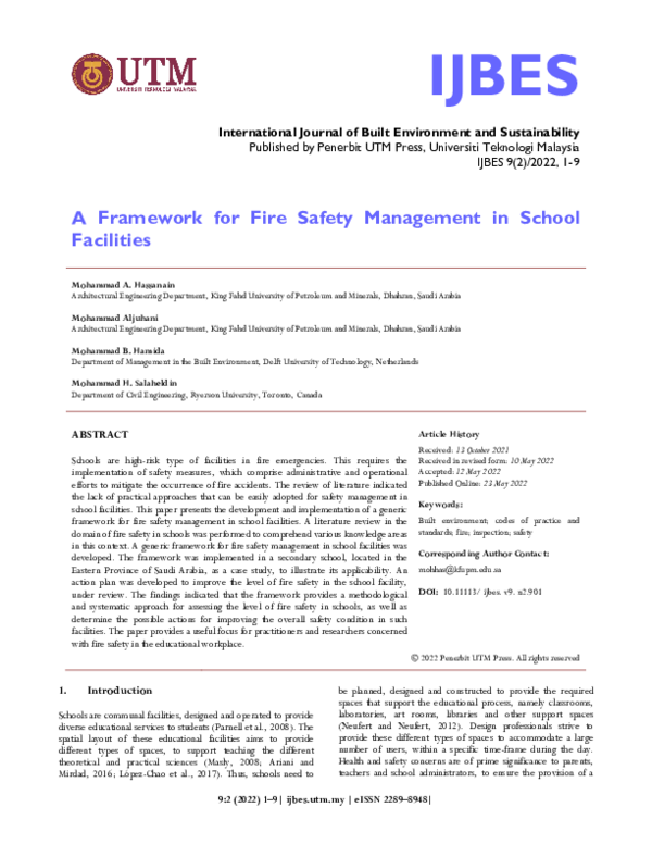 (PDF) A Framework for Fire Safety Management in School Facilities
