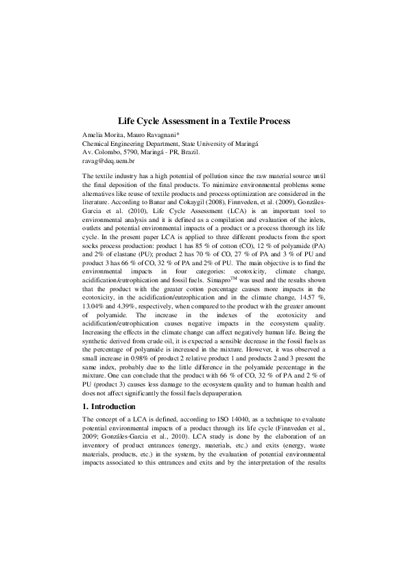 (PDF) Life Cycle Assessment in a Textile Process