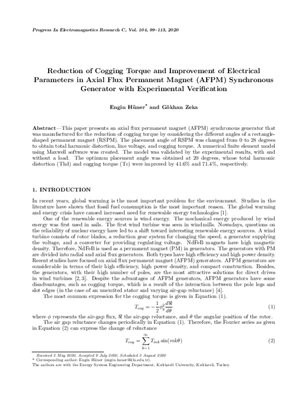 (PDF) Reduction of Cogging Torque and Improvement of Electrical ...