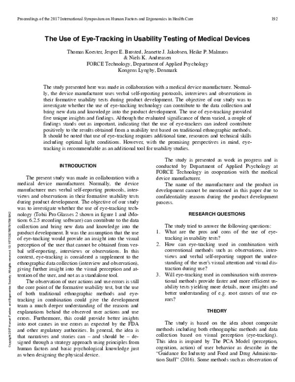(PDF) The Use of Eye-Tracking in Usability Testing of Medical Devices ...