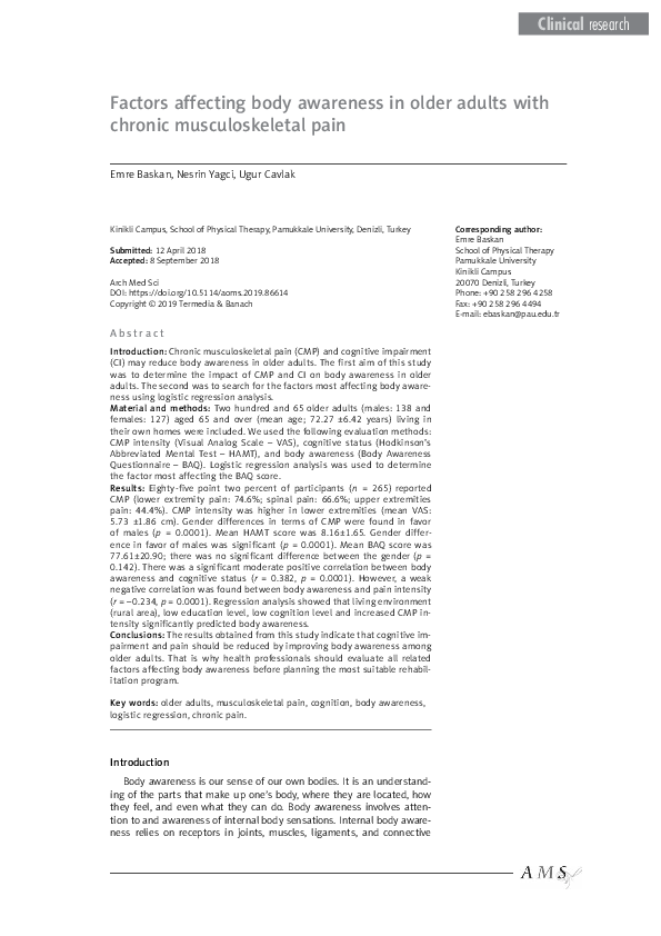 (PDF) Body Awareness in Older Adults with Pain