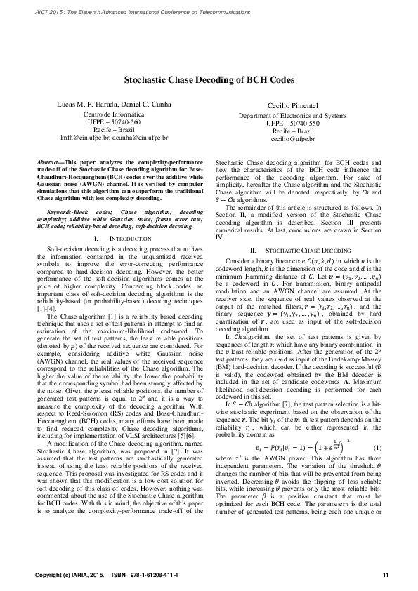 (PDF) Stochastic Chase Decoding of BCH Codes