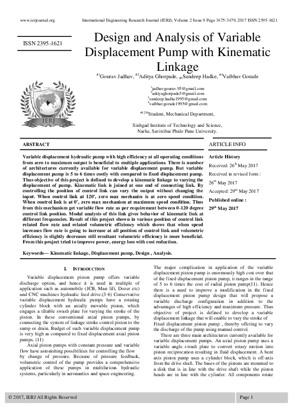 (PDF) Design and Analysis of Variable Displacement Pump with Kinematic ...