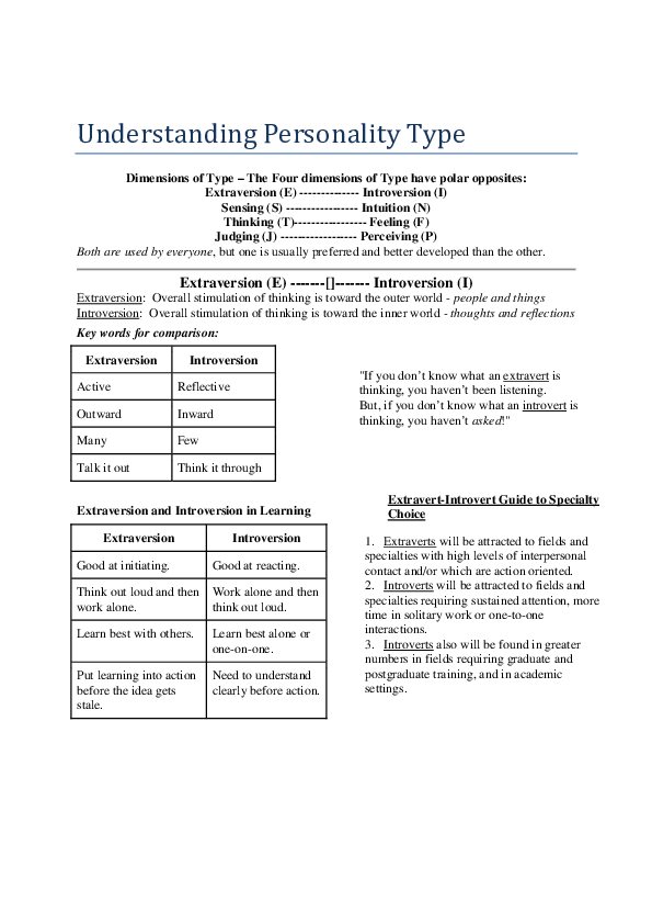 (PDF) Understanding personality type