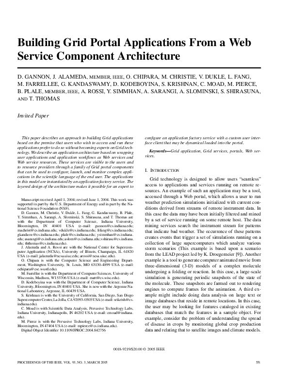(PDF) Building Grid Portal Applications From a Web Service Component Architecture