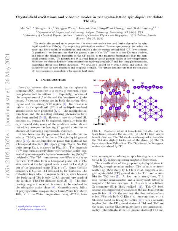 (PDF) Crystal-field excitations and vibronic modes in the triangular-lattice spin-liquid ...