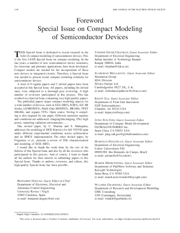 (PDF) Foreword Special Issue on Compact Modeling of Semiconductor Devices