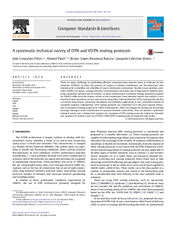 Pdf A Systematic Technical Survey Of Dtn And Vdtn Routing Protocols