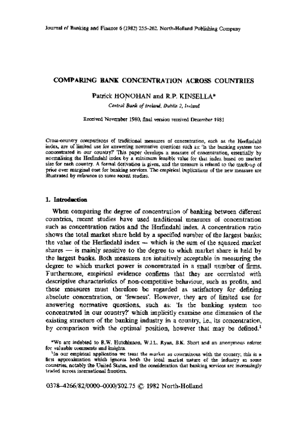 (PDF) Comparing bank concentration across countries