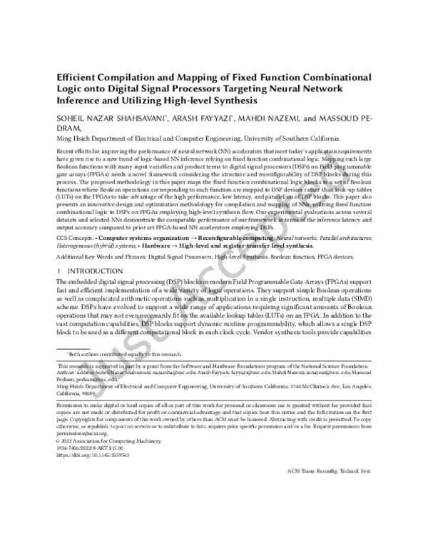 Pdf Efficient Compilation And Mapping Of Fixed Function Combinational Logic Onto Digital