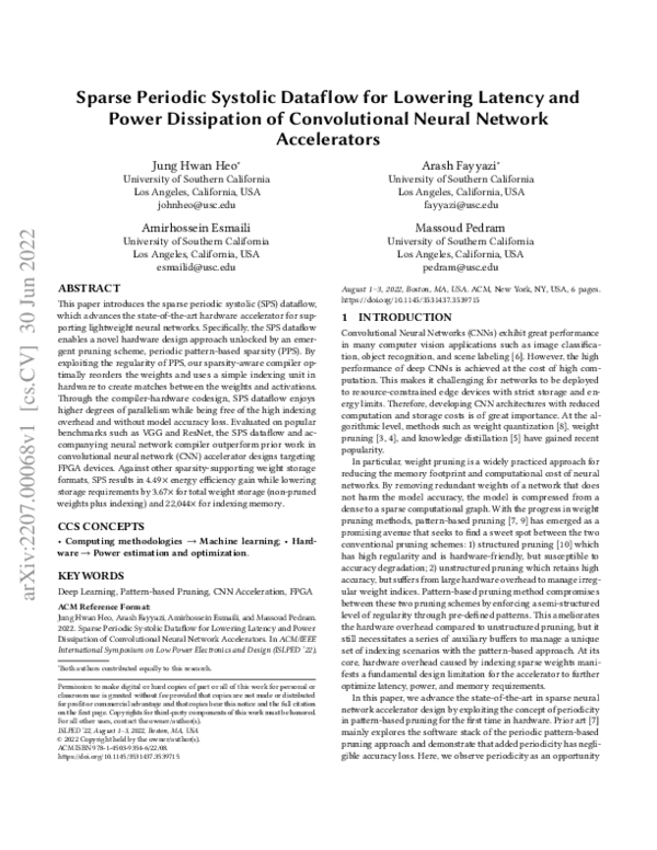 Pdf Sparse Periodic Systolic Dataflow For Lowering Latency And Power Dissipation Of 