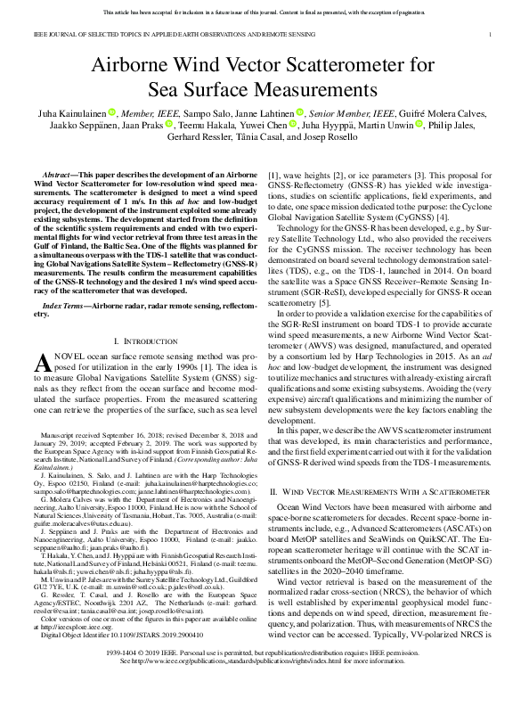 (PDF) Airborne Wind Vector Scatterometer for Sea Surface Measurements