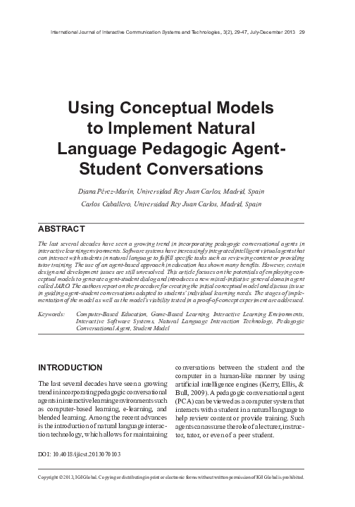 (PDF) Using Conceptual Models to Implement Natural Language Pedagogic Agent-Student Conversations