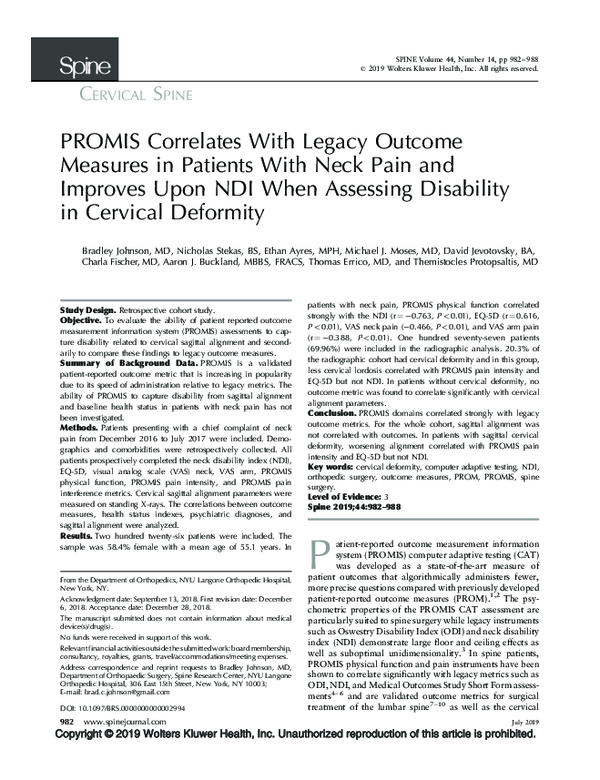 (PDF) PROMIS Correlates With Legacy Outcome Measures in Patients With ...
