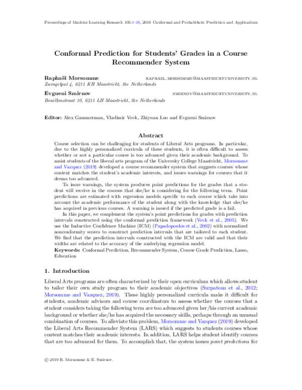 (PDF) Conformal Prediction for Students' Grades in a Course Recommender ...