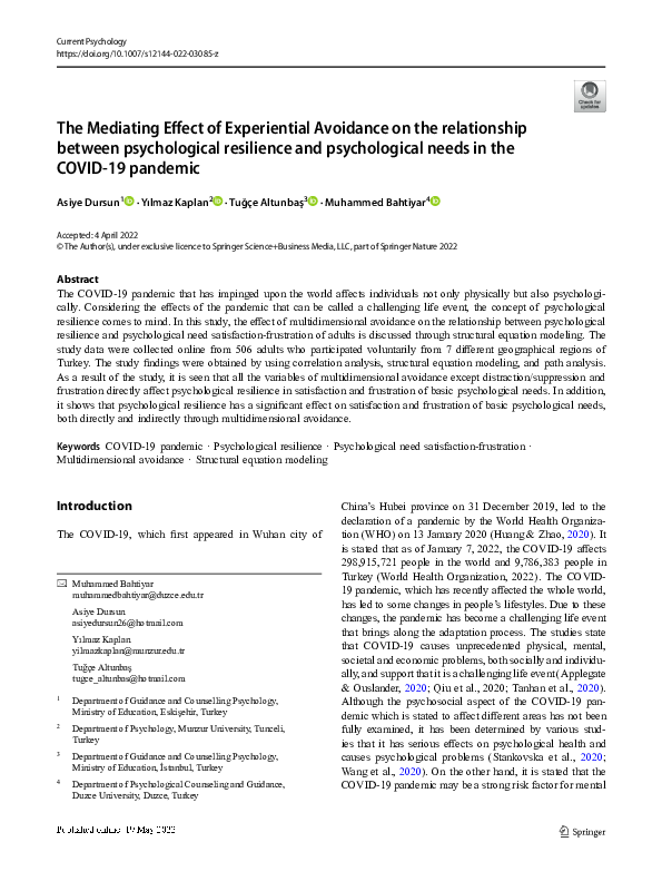 (PDF) The Mediating Effect of Experiential Avoidance on the ...