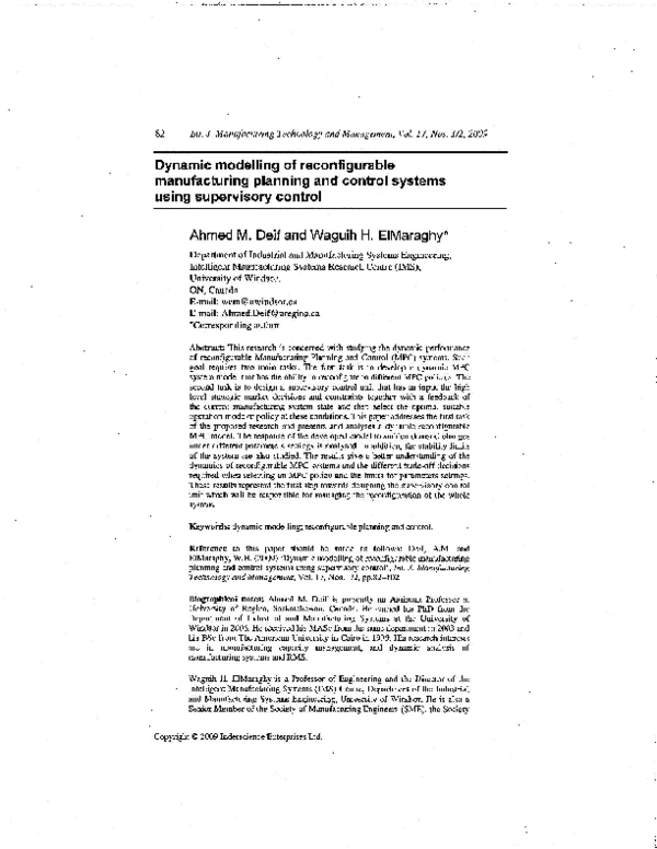 (PDF) Dynamic modelling of reconfigurable manufacturing planning and control systems using ...