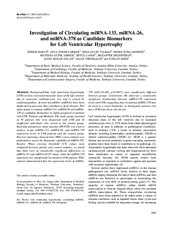 (PDF) Investigation of Circulating miRNA-133, miRNA-26, and miRNA-378 as Candidate Biomarkers ...