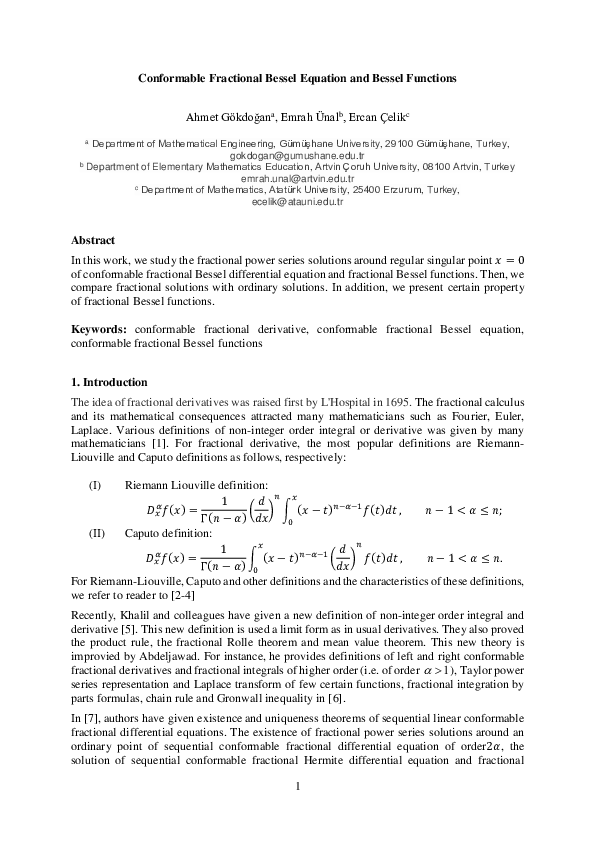 Pdf Conformable Fractional Bessel Equation And Bessel Functions