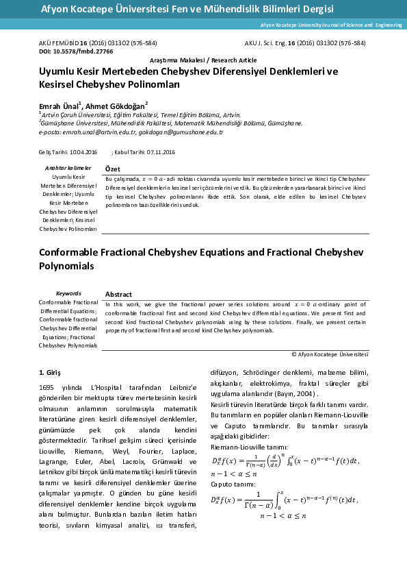(PDF) Conformable Fractional Chebyshev Equations and Fractional ...