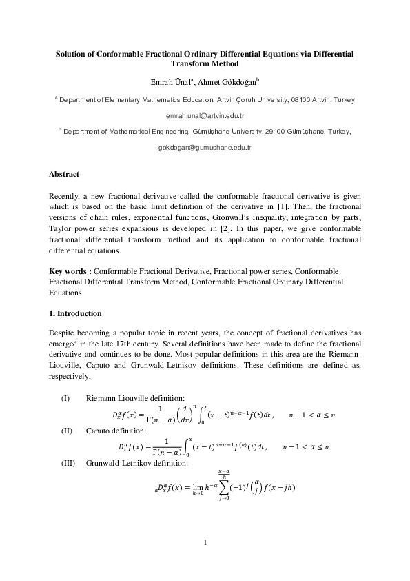Pdf Solution Of Conformable Fractional Ordinary Differential