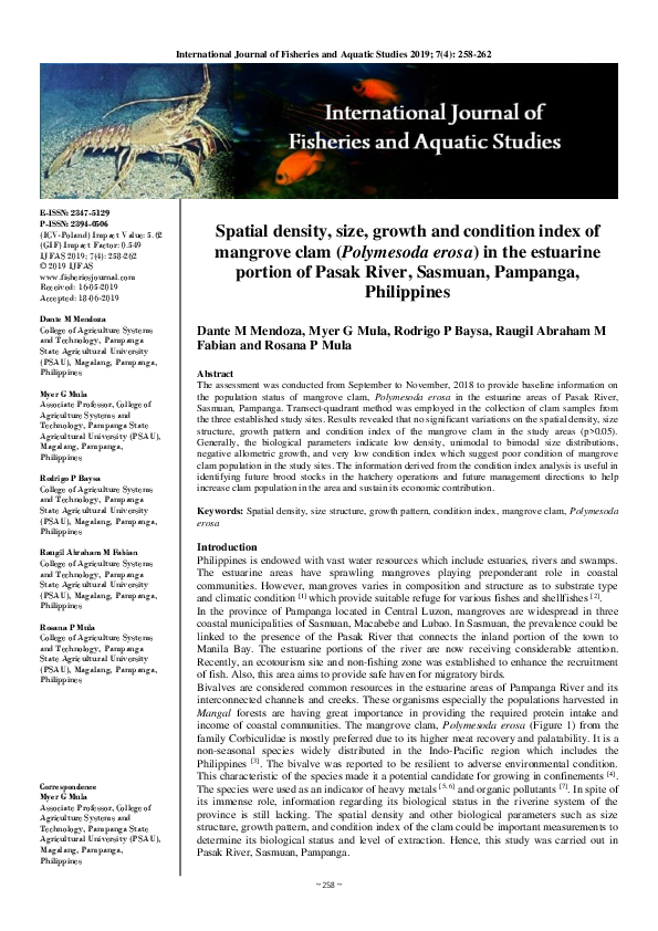 (PDF) Spatial density, size, growth and condition index of mangrove ...