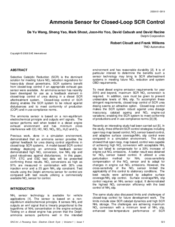 (PDF) Ammonia Sensor for Closed-Loop SCR Control