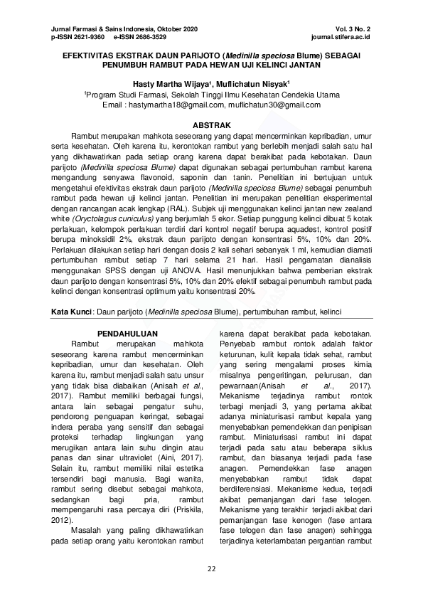 (PDF) EFEKTIVITAS EKSTRAK DAUN PARIJOTO (Medinilla speciosa Blume ...