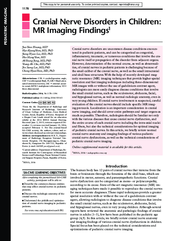 (PDF) Cranial Nerve Disorders in Children: MR Imaging Findings