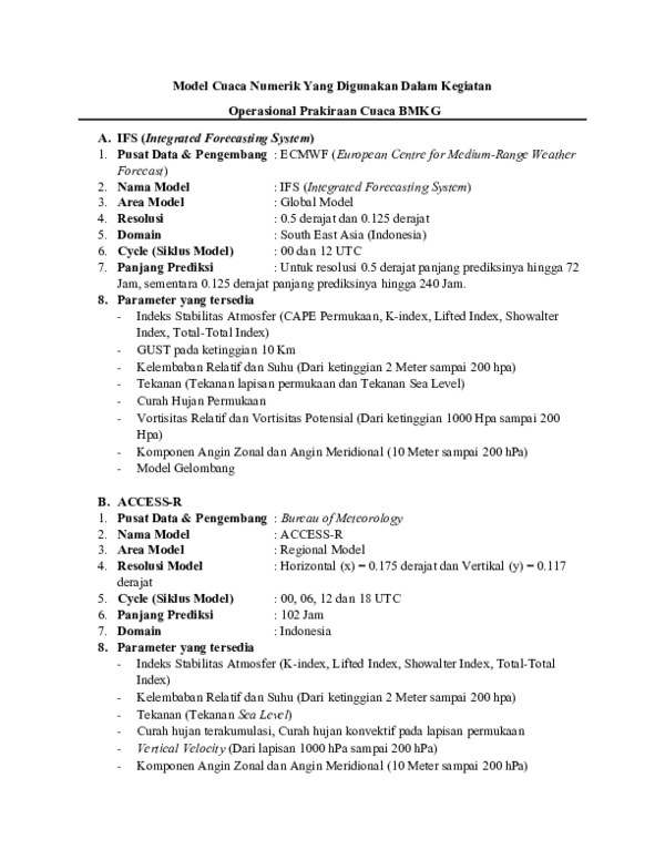 (DOC) Model Cuaca Numerik Yang Digunakan Dalam Kegiatan Operasional ...
