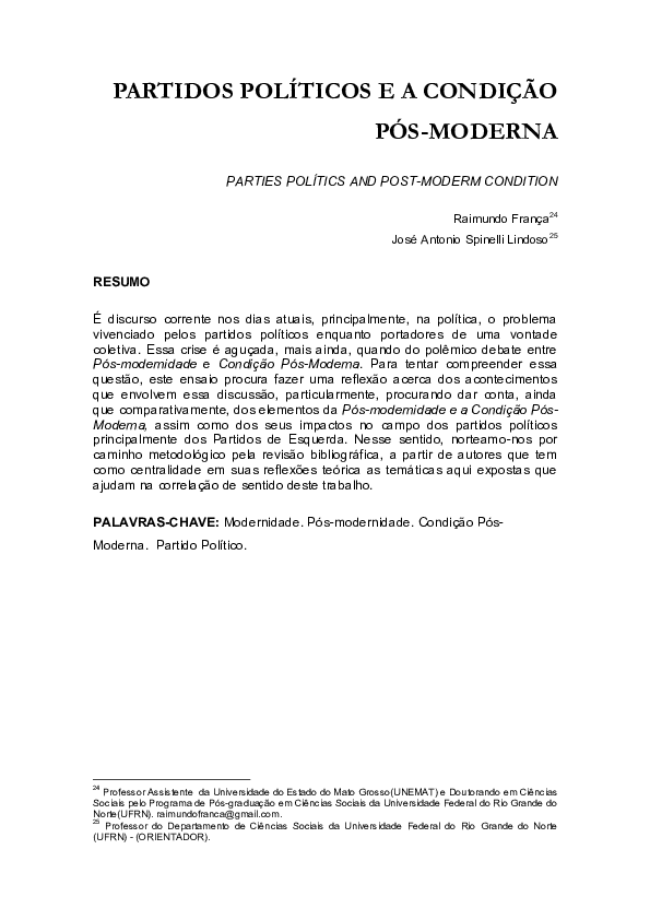 (PDF) Partidos Políticos e a Condição Pós-Moderna