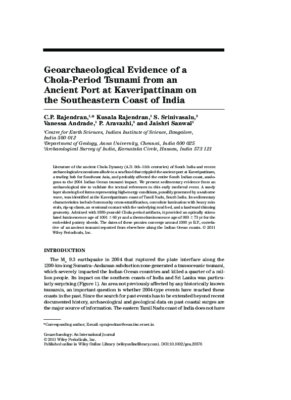 (PDF) Geoarchaeological evidence of a Chola-period tsunami from an ...