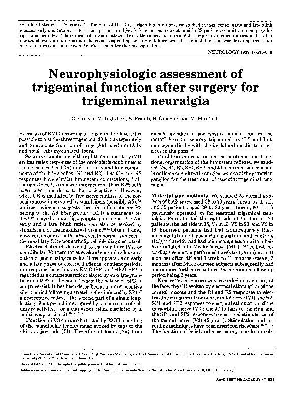 (PDF) Neurophysiologic assessment of trigeminal function after surgery ...
