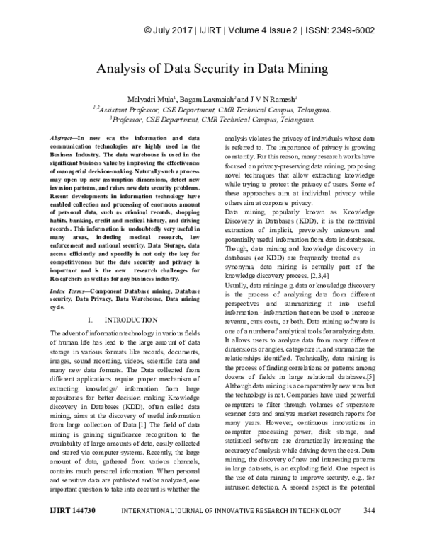 (PDF) Analysis of Data Security in Data Mining