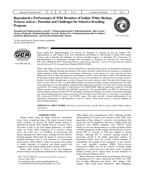 (PDF) Reproductive Performance of Wild Brooders of Indian White Shrimp ...