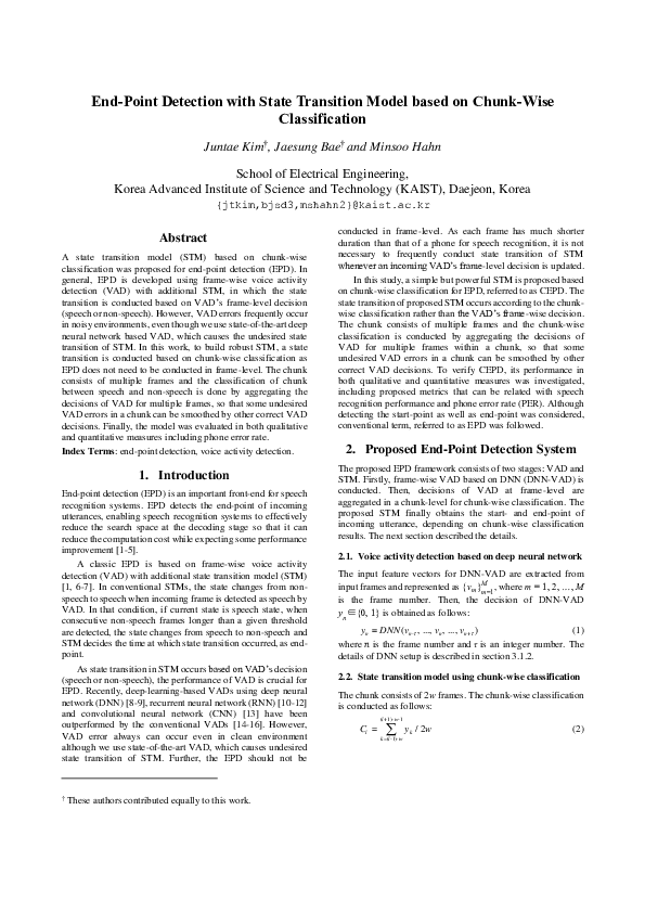 Pdf End Point Detection With State Transition Model Based On Chunk Wise Classification