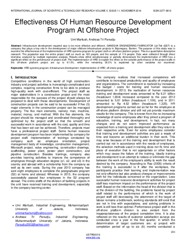 (PDF) Effectiveness Of Human Resource Development Program At Offshore Project