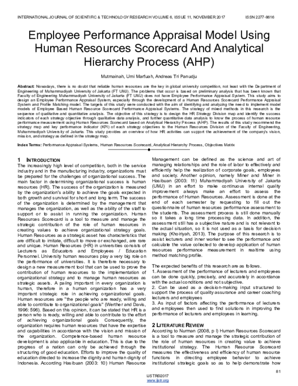 (PDF) Employee Performance Appraisal Model Using Human Resources Scorecard And Analytical ...